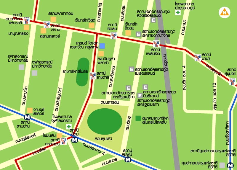 MAP TOUR: แผนที่เดินทางไปสวนลุมพินี กรุงเทพมหนคร Lumpini Park Map