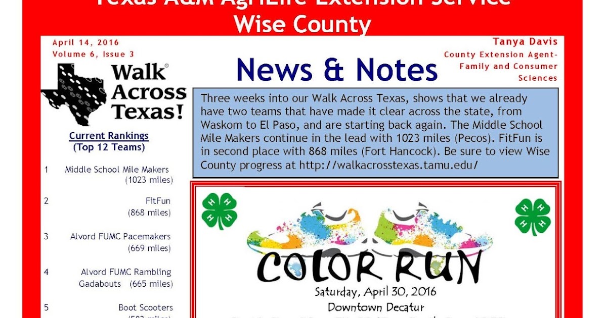 Texas A&M Agrilife Extension - Wise County: Walk Across Texas ...