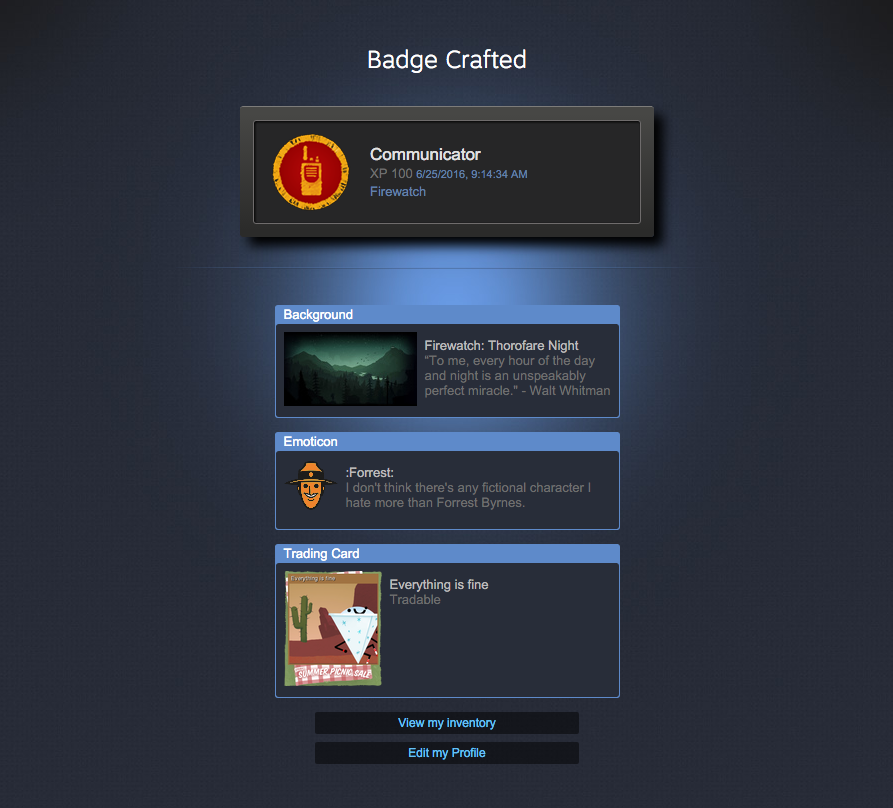 Steam Badges: Firewatch Badge