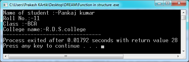 Passing Structure To Function Program In C