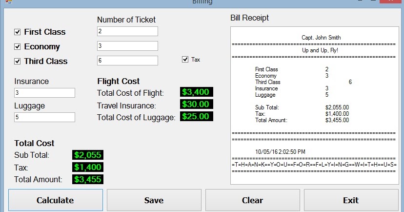 Simple Flight Billing System using VB.Net - code4dev