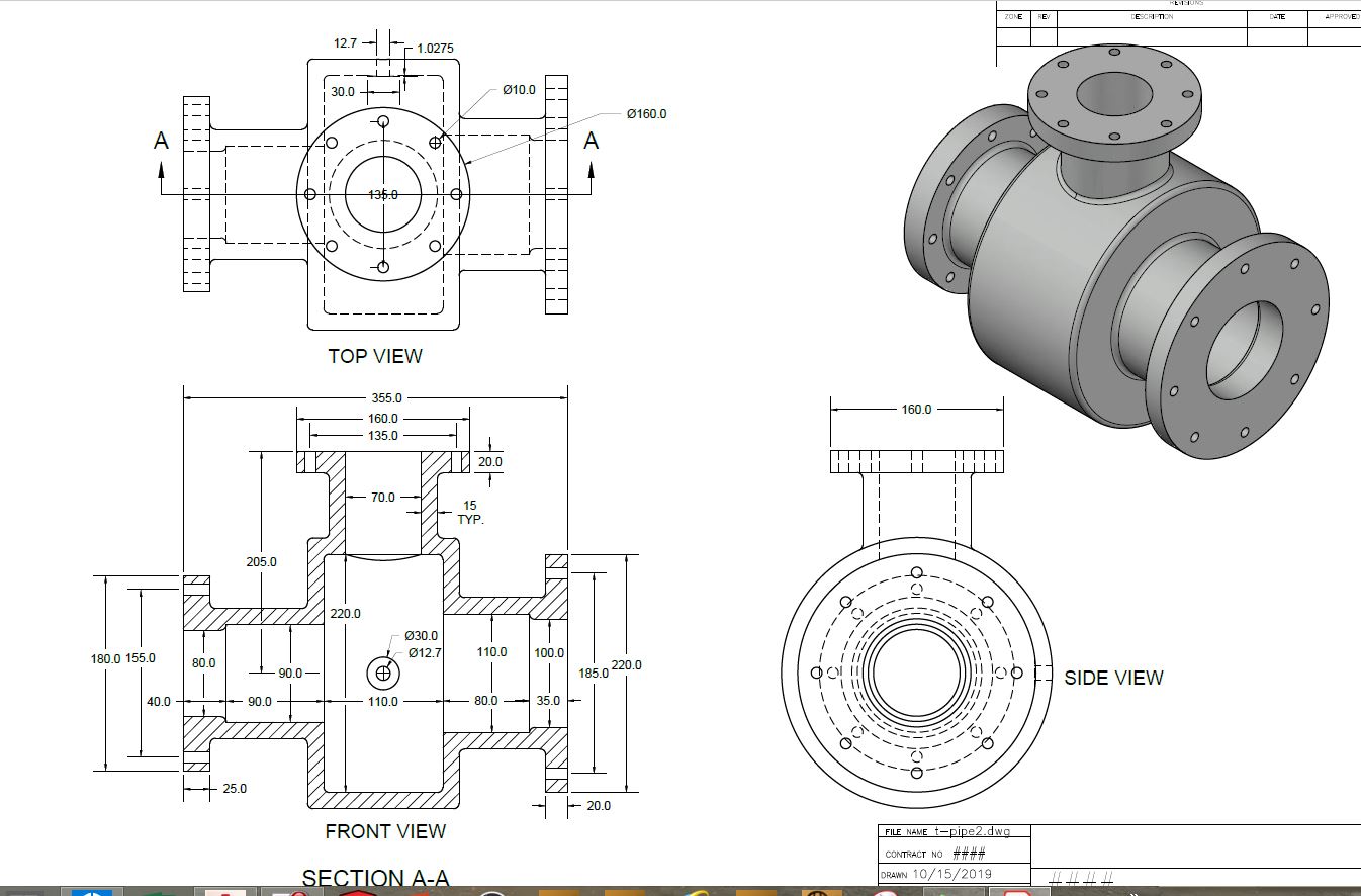 AUTOCAD NETWORK: Unequal Tee- Pipe Fitting