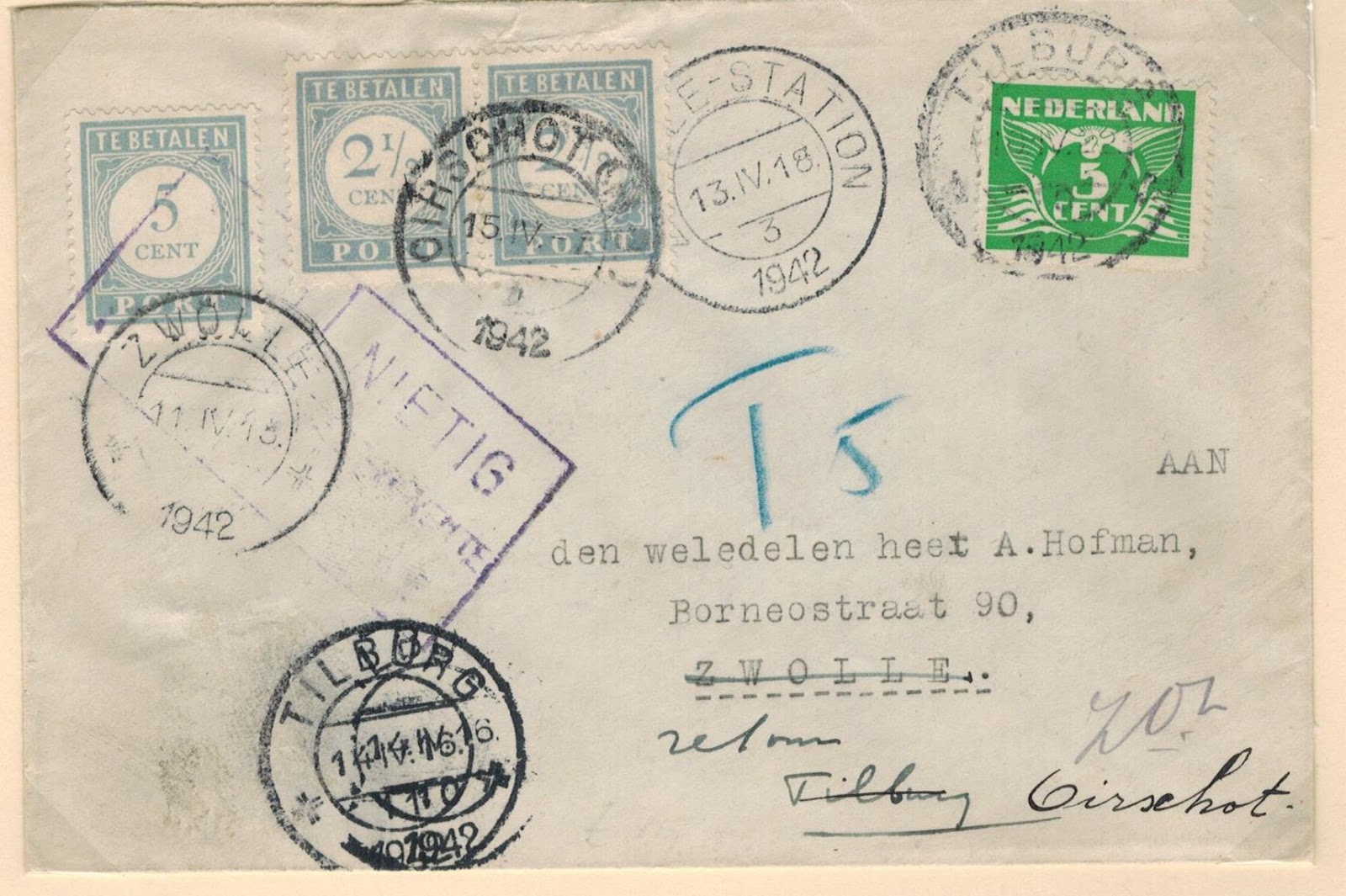 Netherlands Postal History: Domestic Postage Due Mail : 1925 - 1946
