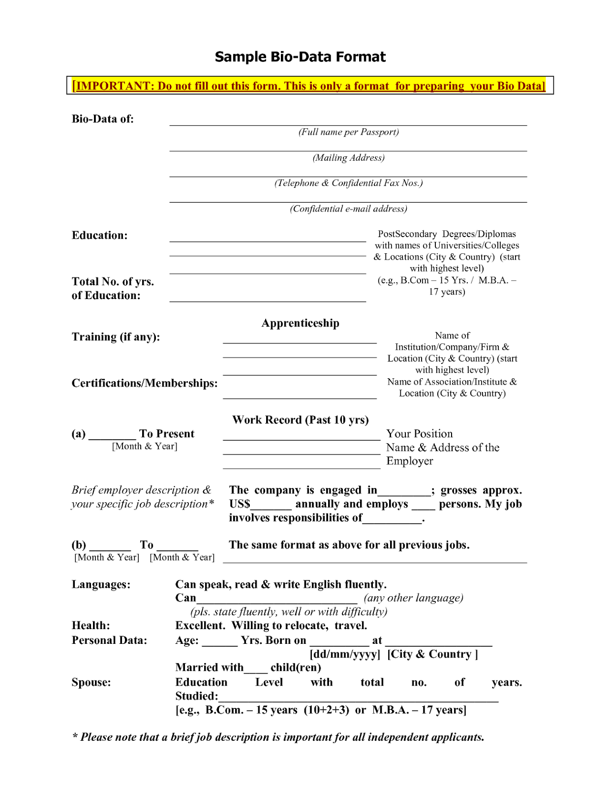 Simple Biodata Format In Word Scribd India - 6 Bio Data Forms Word ...