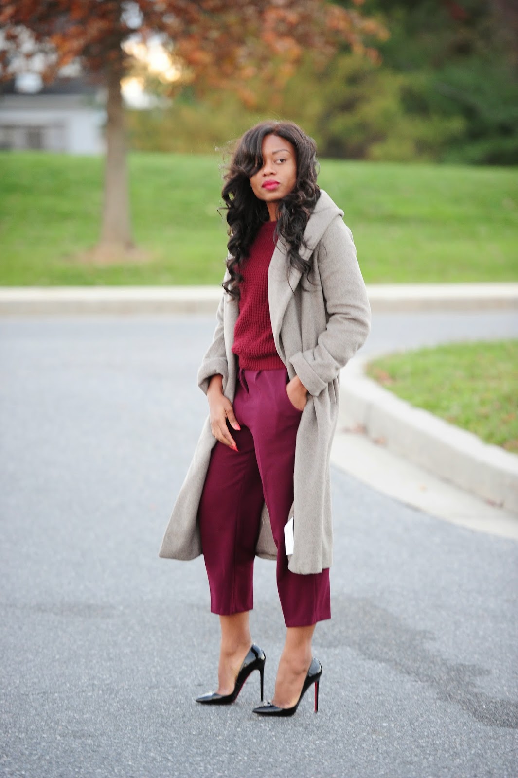 Grey & Burgundy - Jadore-Fashion