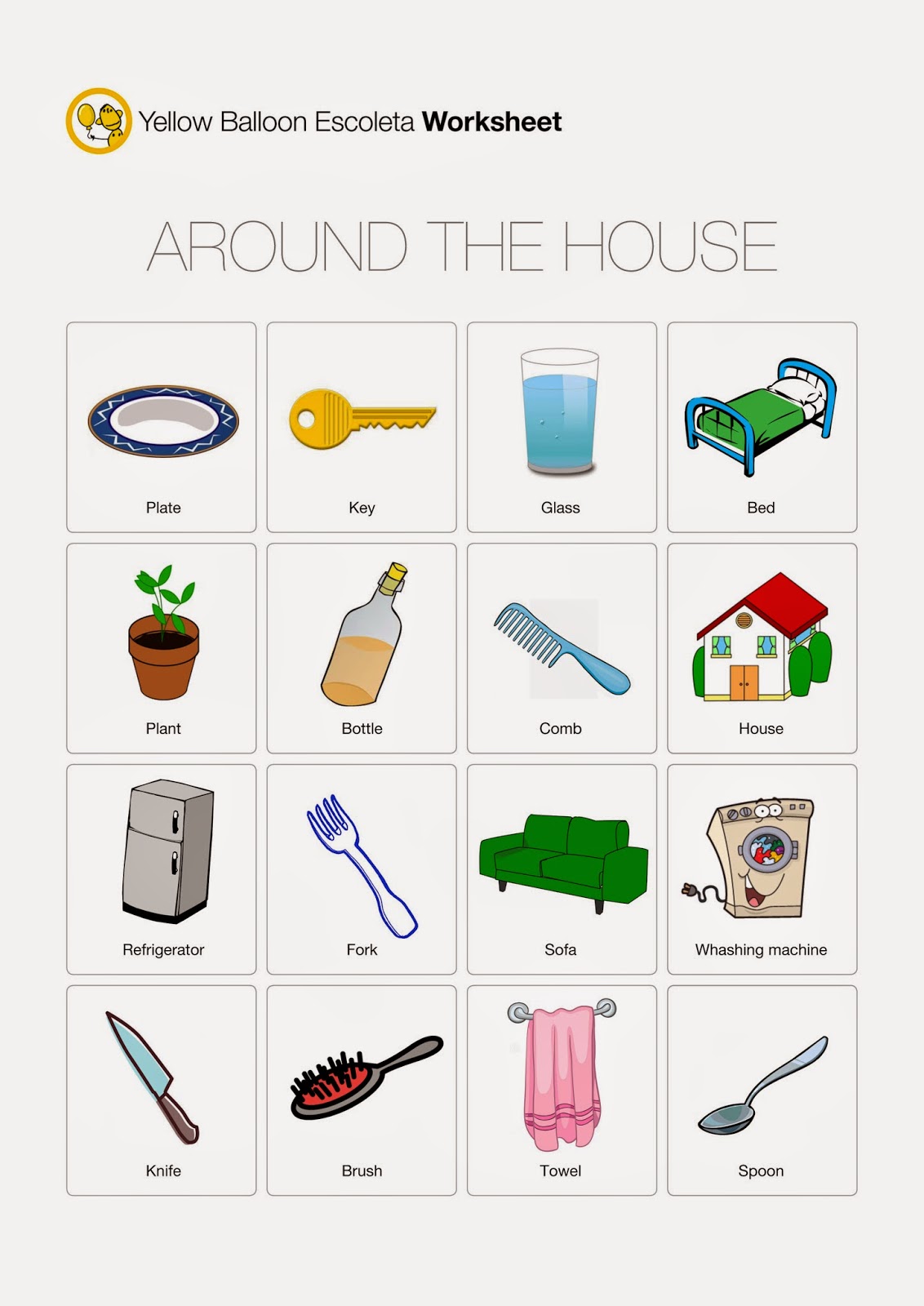 Yellow Balloon Escoleta: AROUND THE HOUSE Worksheet