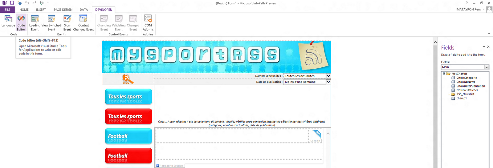 Blog technique de Rémi MATAYRON: INFOPATH 2013 : Utiliser du code managé