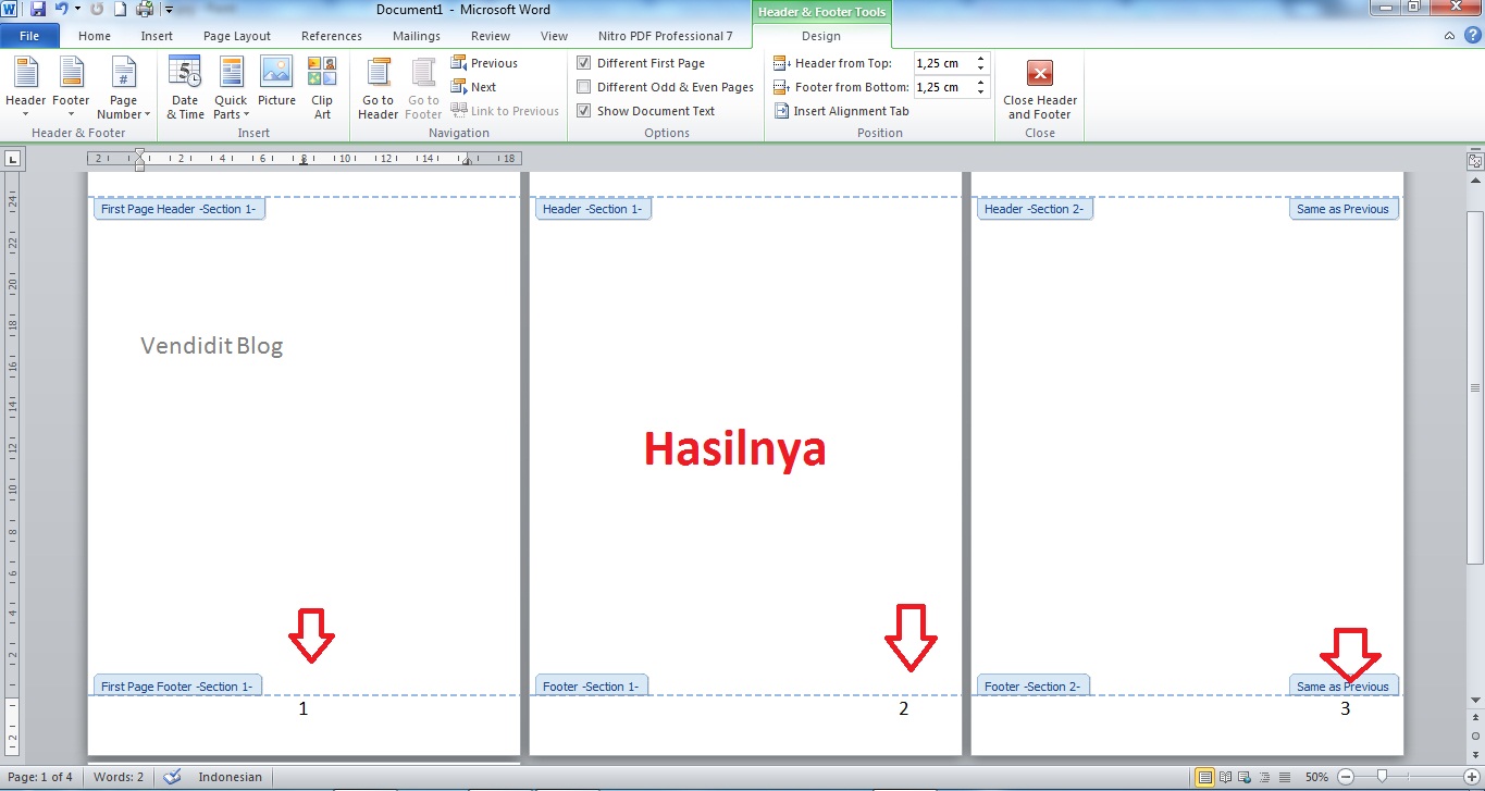 Cara Membuat Page Number/Halaman Berbeda Posisi Di Microdoft Word 2010 ...