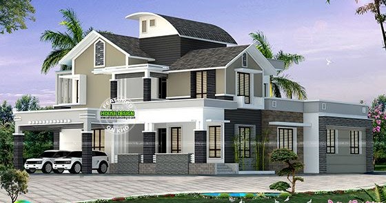 Front, left and right view of Modern home - Kerala Home Design and ...