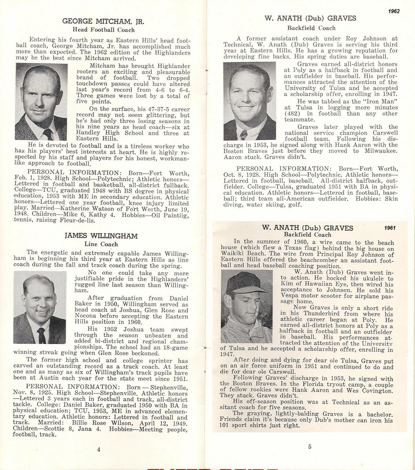 1963 Eastern Hills High School EHHS Highlanders: George Mitcham - James ...