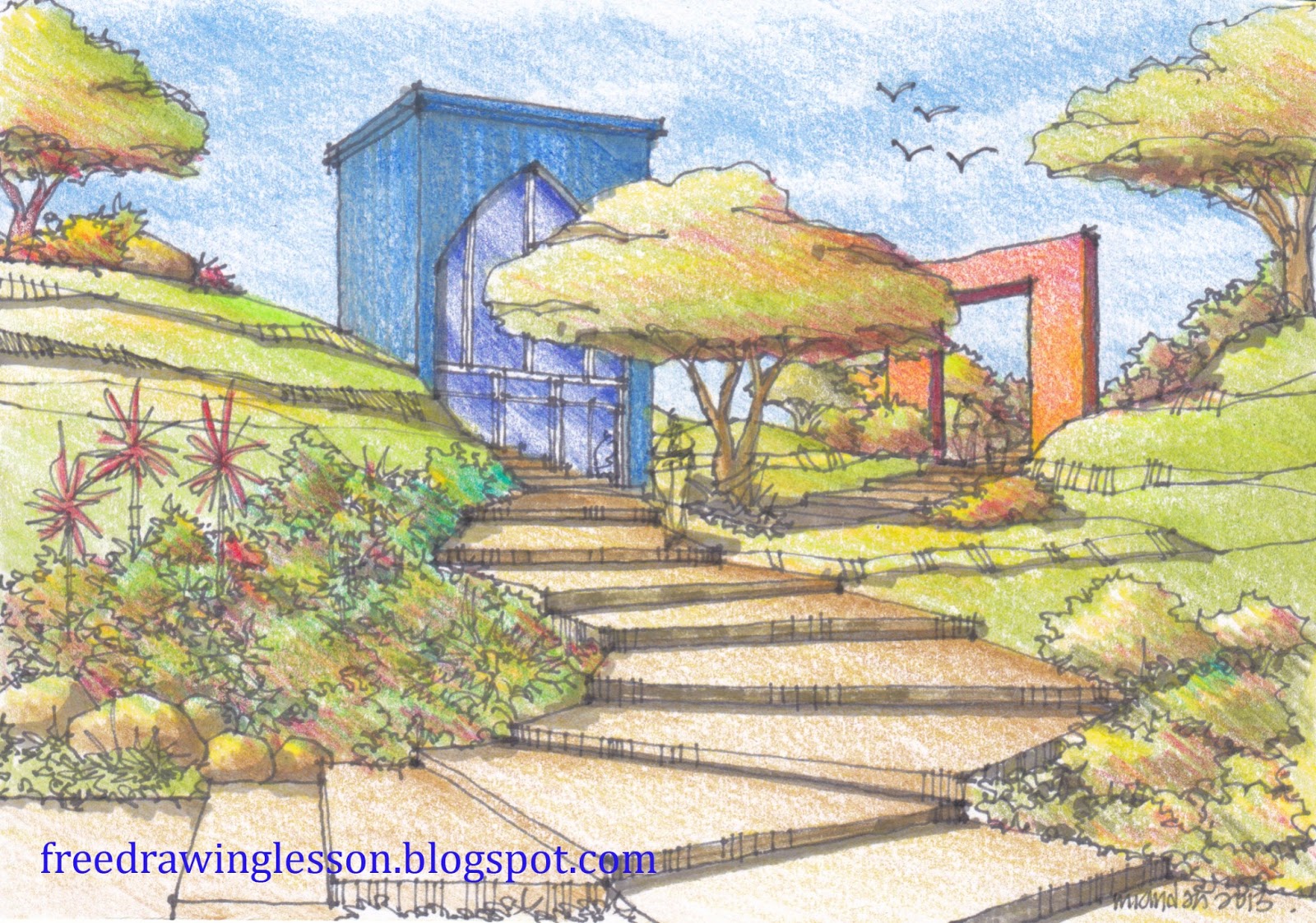 How to draw a landscape scenery