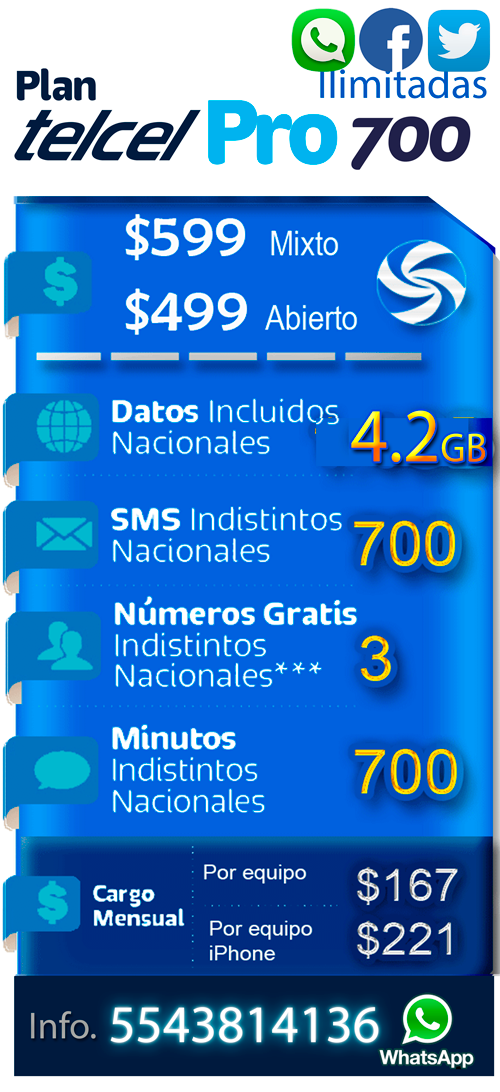 Blog de Planes Telcel : Plan Telcel Pro 700 Características.