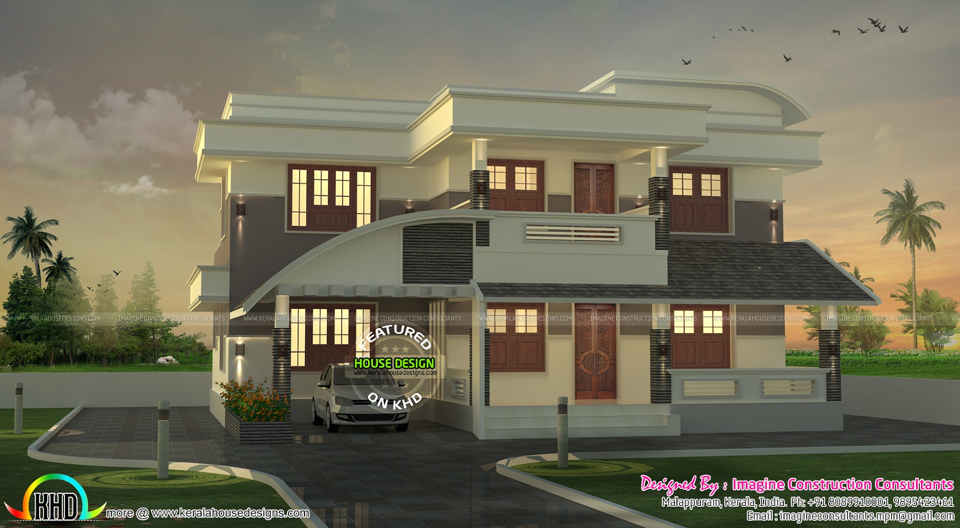 2320 sq-ft 3 bedroom modern mix roof house - Home Design Decor