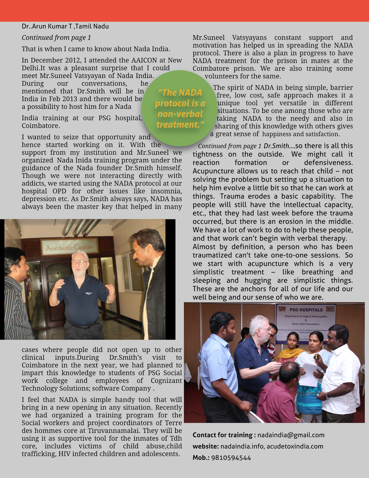 Nada India Point 2015-2016: From Addiction treatment to well being