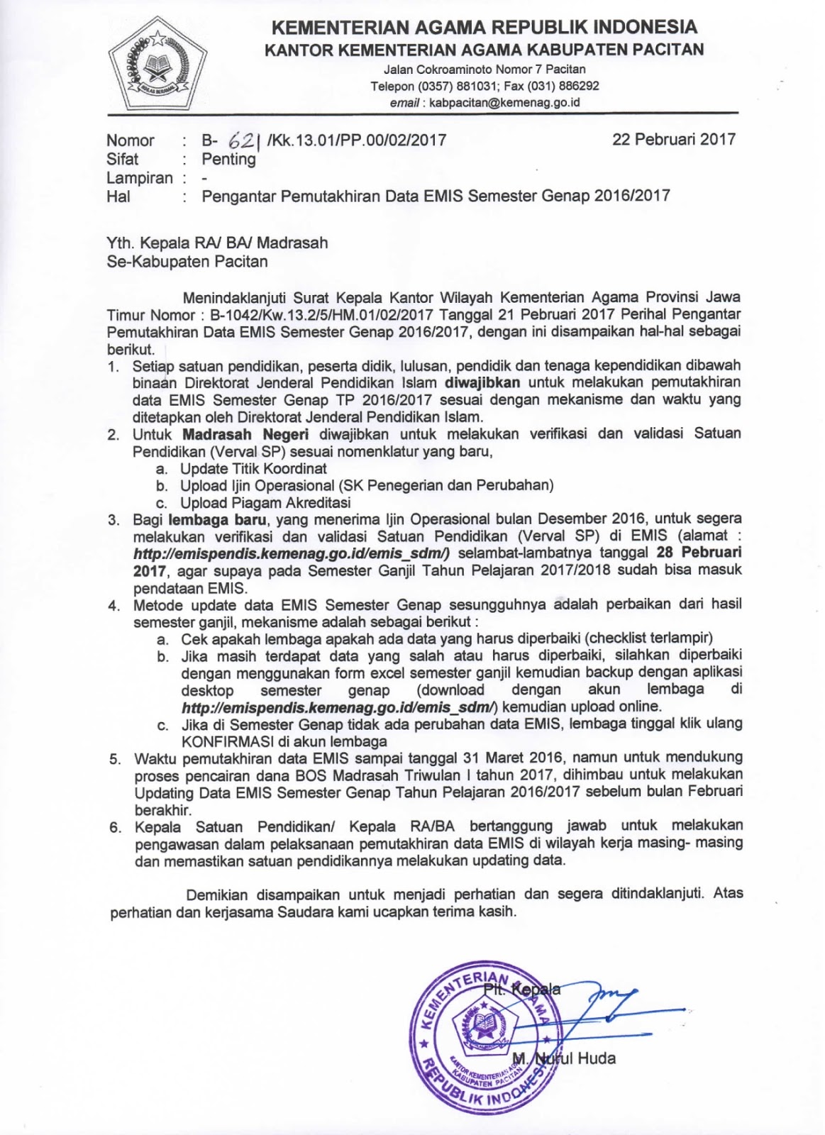 PEMUTAKHIRAN DATA EMIS SEMESTER GENAP 2016/2017 | Seksi Pendidikan ...