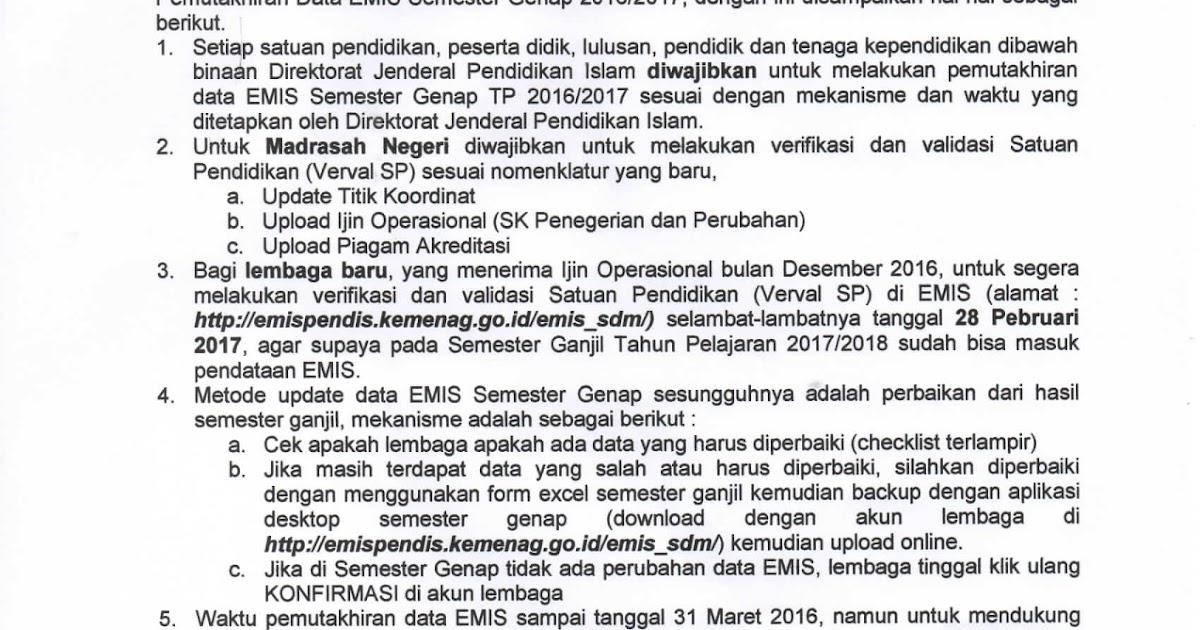 PEMUTAKHIRAN DATA EMIS SEMESTER GENAP 2016/2017 | Seksi Pendidikan ...