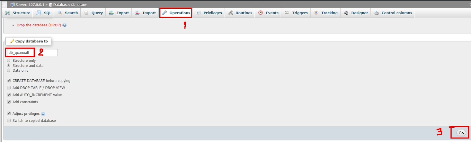 How to copy a database in phpMyAdmin ก๊อปปี้ฐานข้อมูลใน PhpMyAdmin อย่างไร