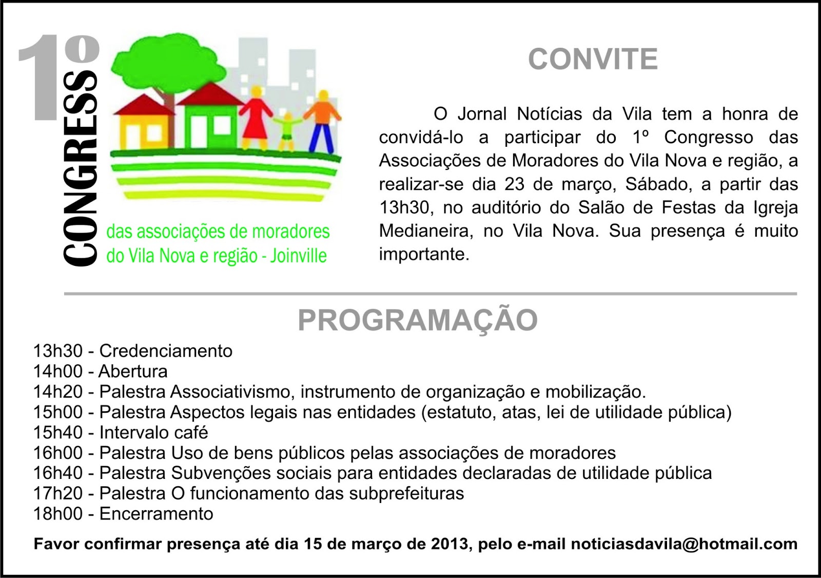 Circulando Na Vila 1º Congresso Das Associações De Moradores Do Vila Nova
