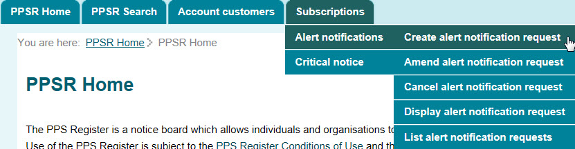 PPSR - Personal Property Securities Register: Set up a PPSR Alert