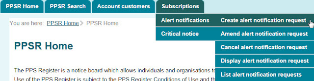 PPSR - Personal Property Securities Register: Set up a PPSR Alert