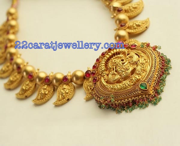 Gold Antique Long Chain Designs with Pearls - Jewellery Designs