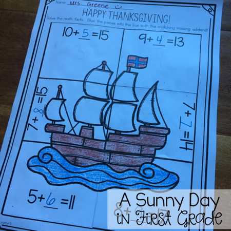 Thanksgiving Addition Puzzles! | A Sunny Day in First Grade
