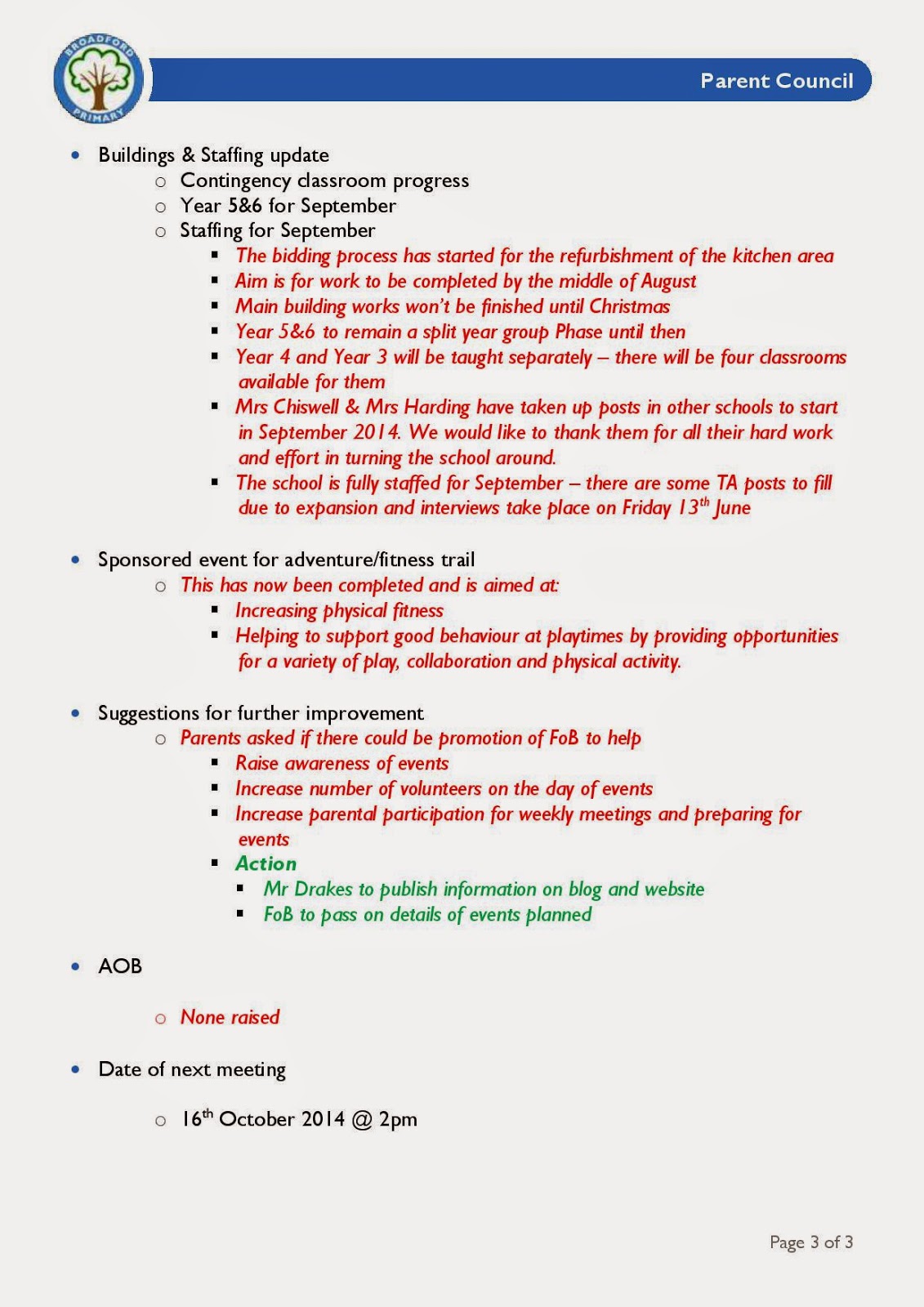 Broadford Primary: Parent Council Minutes - Summer Meeting