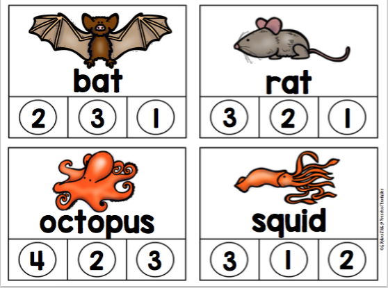 Counting Syllables Animal Clip Cards ~ Preschool Printables