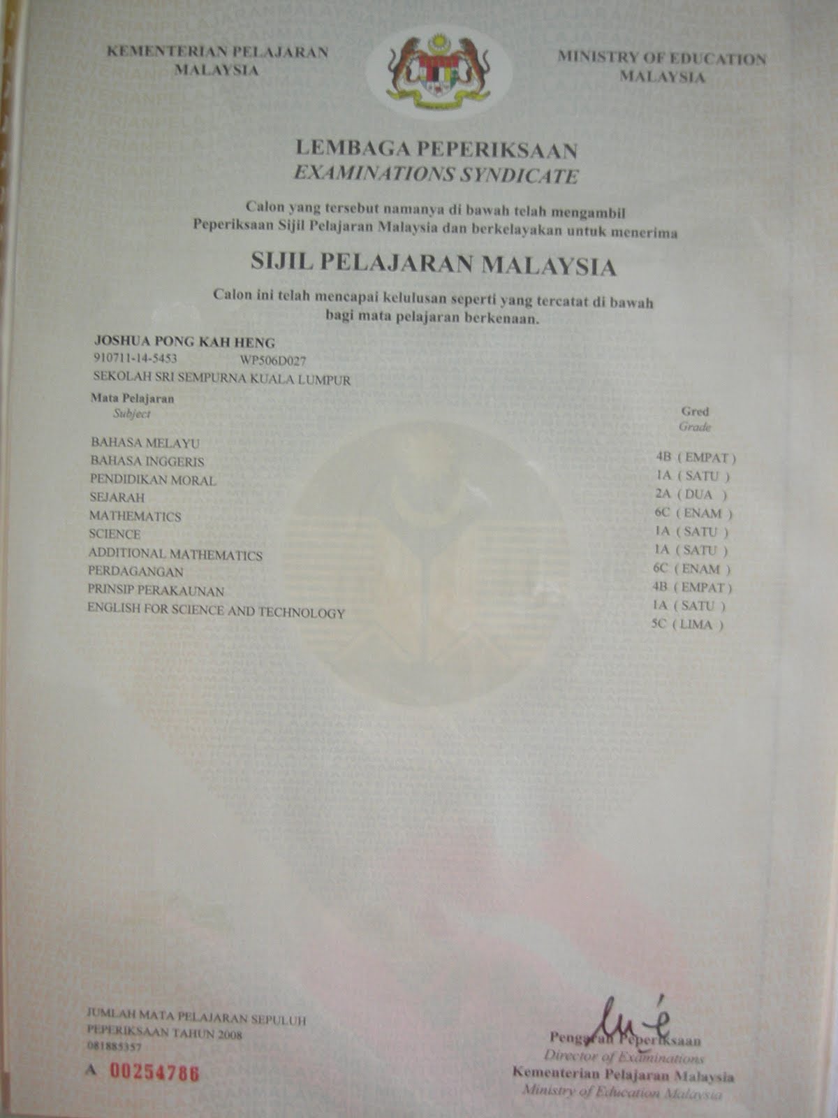 Sijil Pelajaran Malaysia Contoh Sijil Spm - Riset