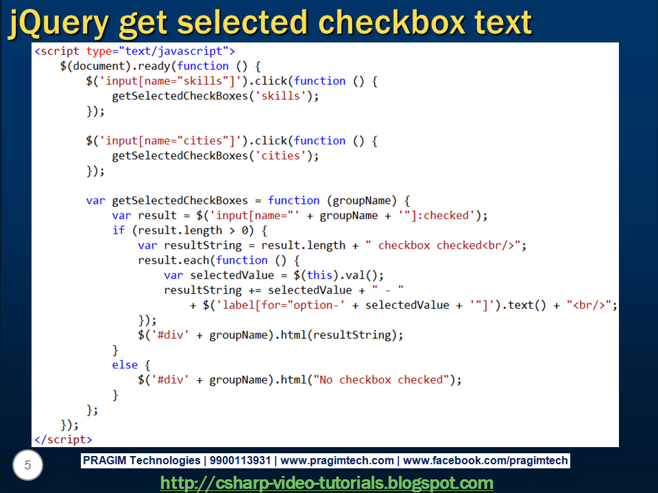 Sql Server Net And C Video Tutorial Jquery Get Selected Checkbox Text