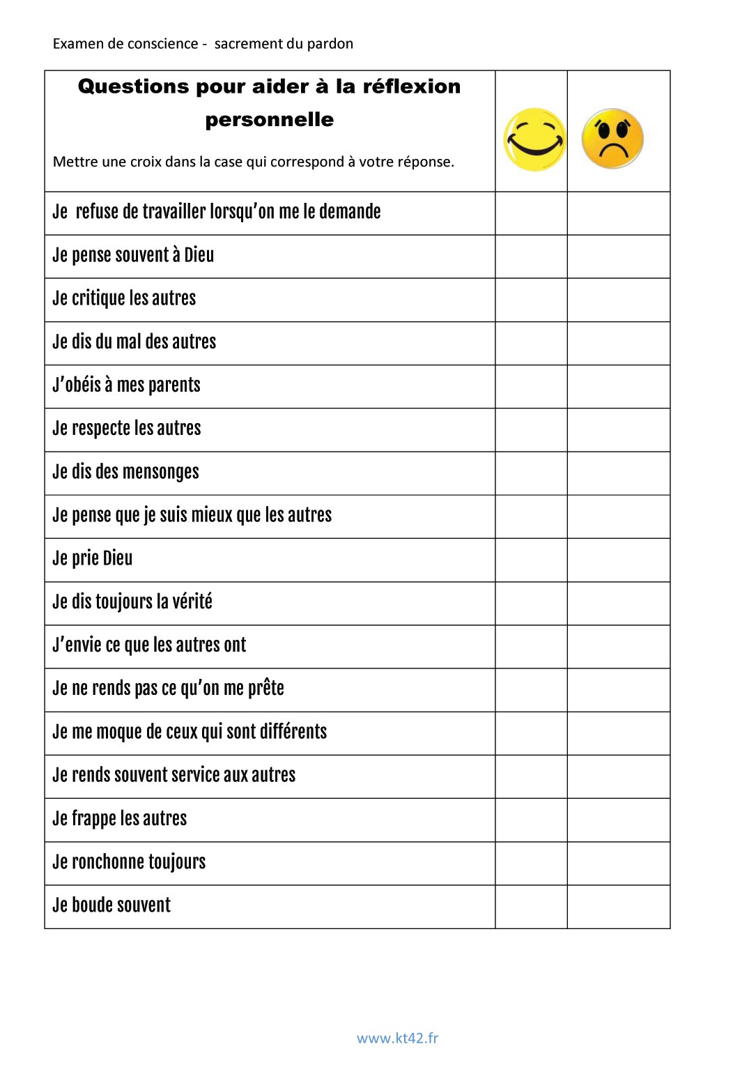 Caté : Des examens de conscience pour le sacrement du pardon - KT42 ...