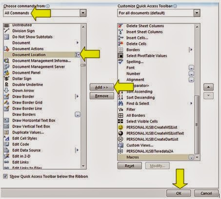 Excel Professor: Document Location on Quick Access Toolbar