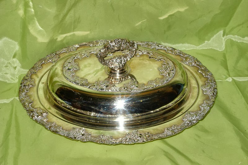 Custom Antiques: Dry Sink ~ Silver Platter with lid ~ Black Suitcase