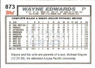 Completing the 1992 Topps set: 1992 Topps #873 Wayne Edwards
