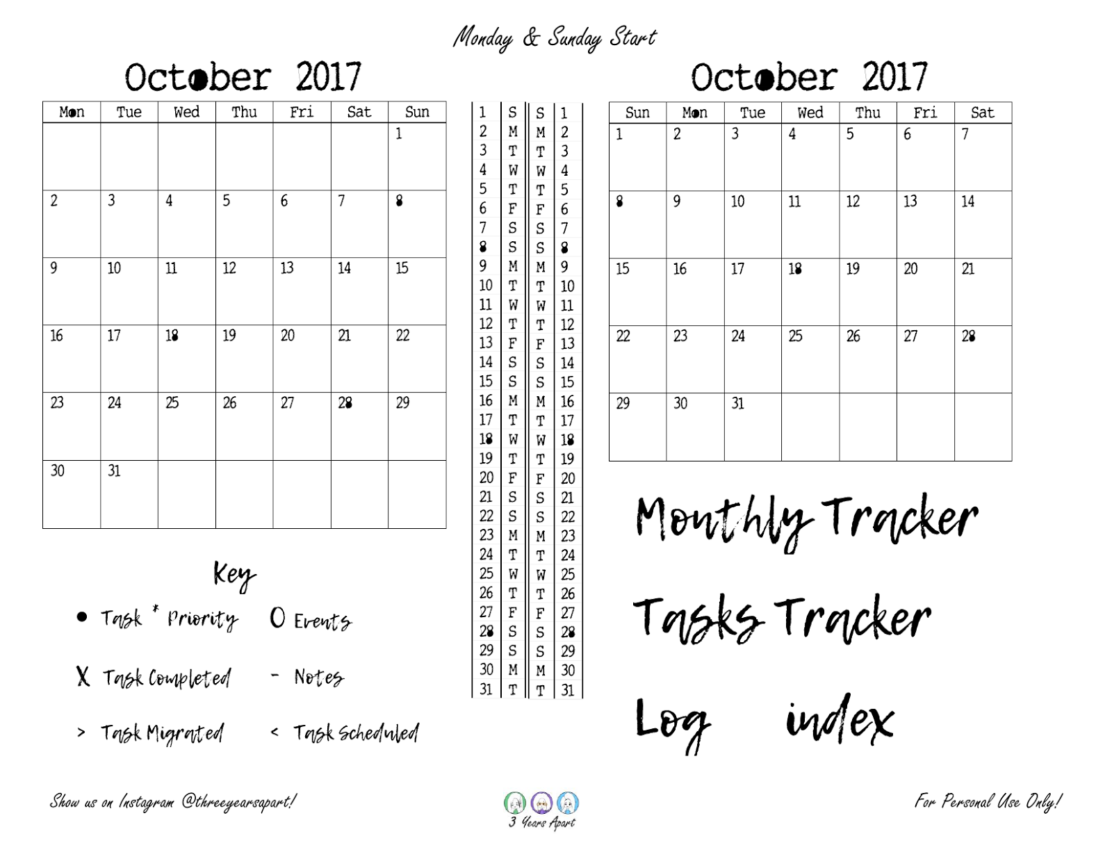 October 2017 Free Bullet Journal and Planner Printable Stickers | 3 ...