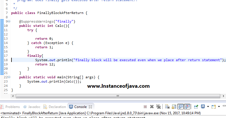 Java finally block after return statement - InstanceOfJava Java finally block after return statement - InstanceOfJava