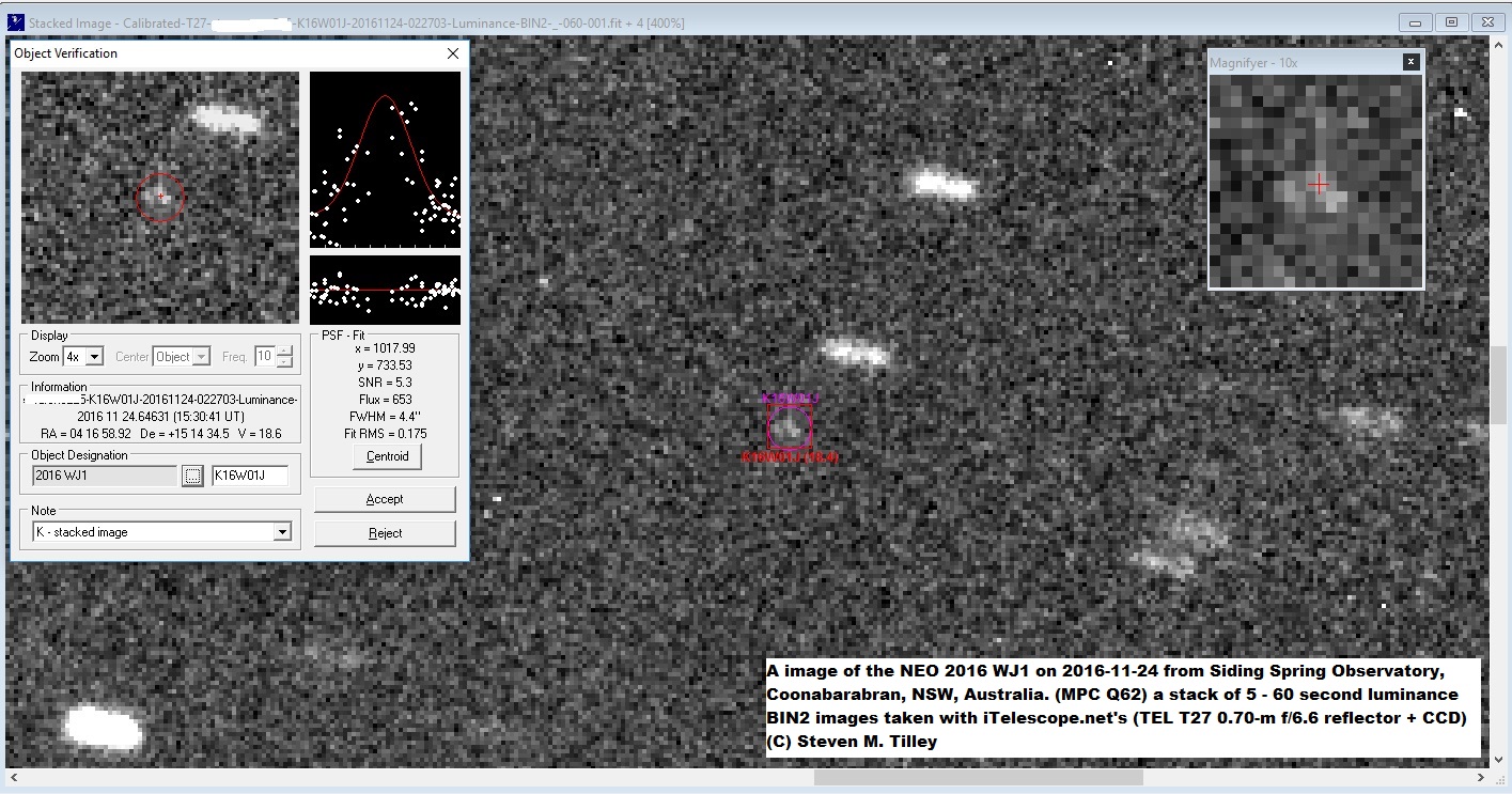 Lagniappe Observing: The NEO 2016 WJ1 on 2016-11-24 from Siding Spring ...