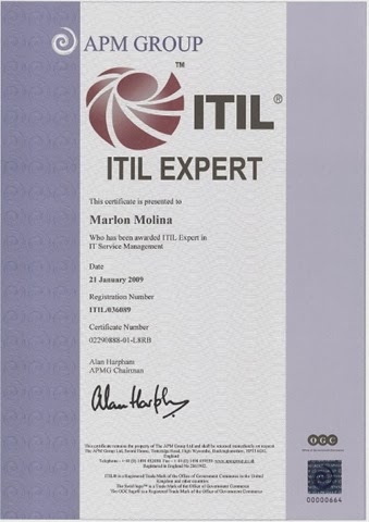 Recibí el certificado de ITIL v3 Expert