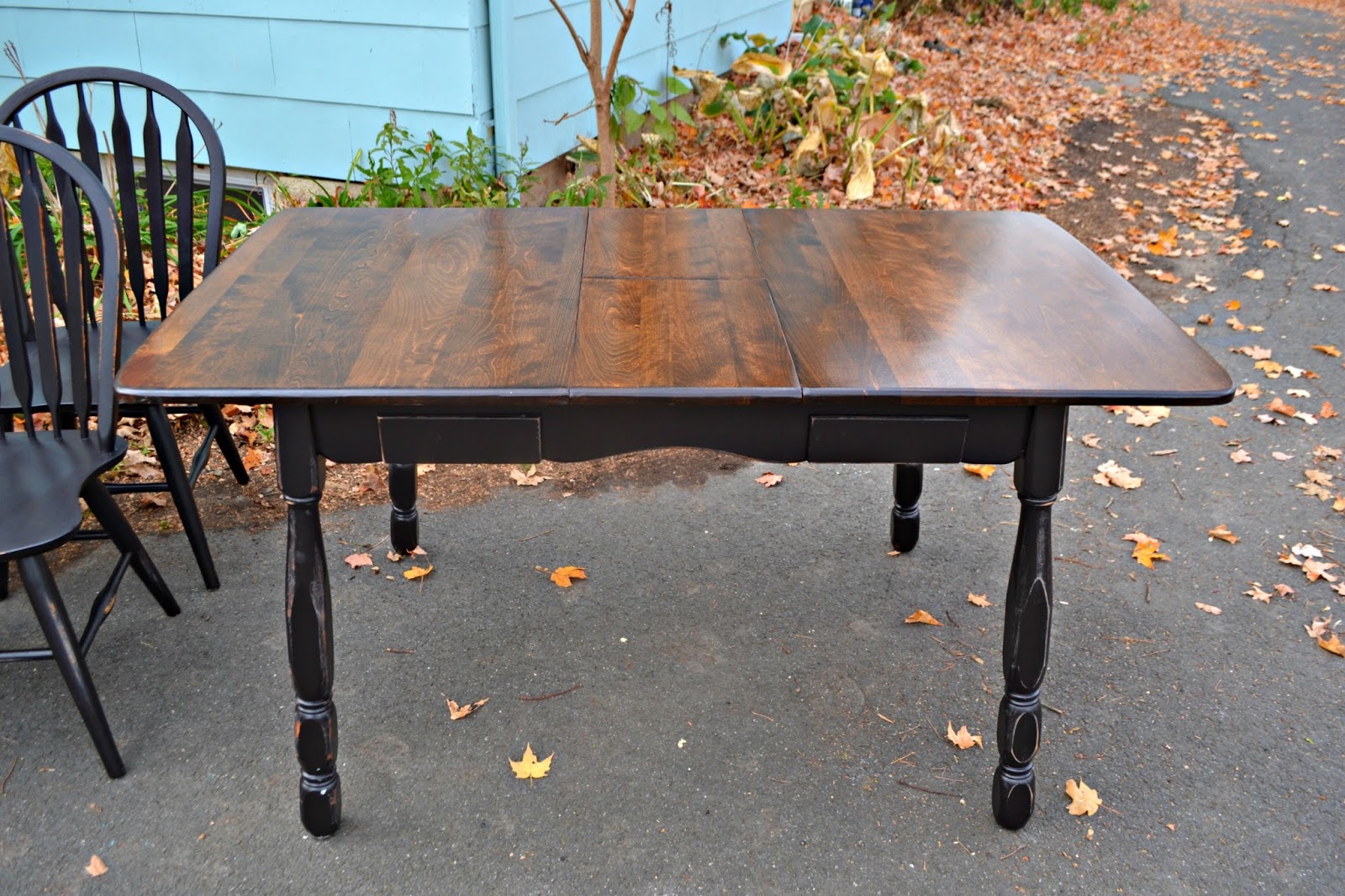 Heir and Space: Vintage Oak and Maple Dining Set in Distressed Black