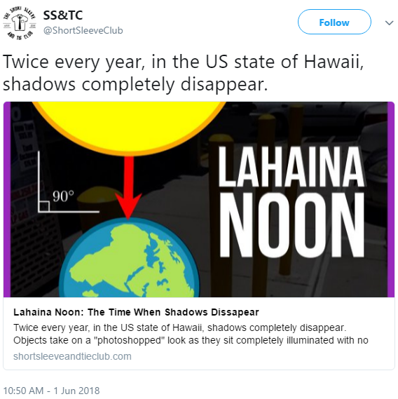 Earth and Space News: Second 2018 Shadowless Lahaina Noon Happens in ...