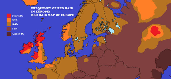 Ginge, the ancient red haired gene, look at that European spread