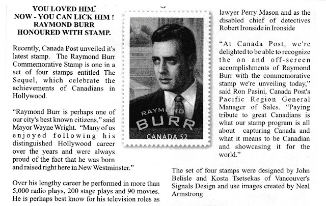 Raymond Burr's Stamp | Raymond Burr Gallery