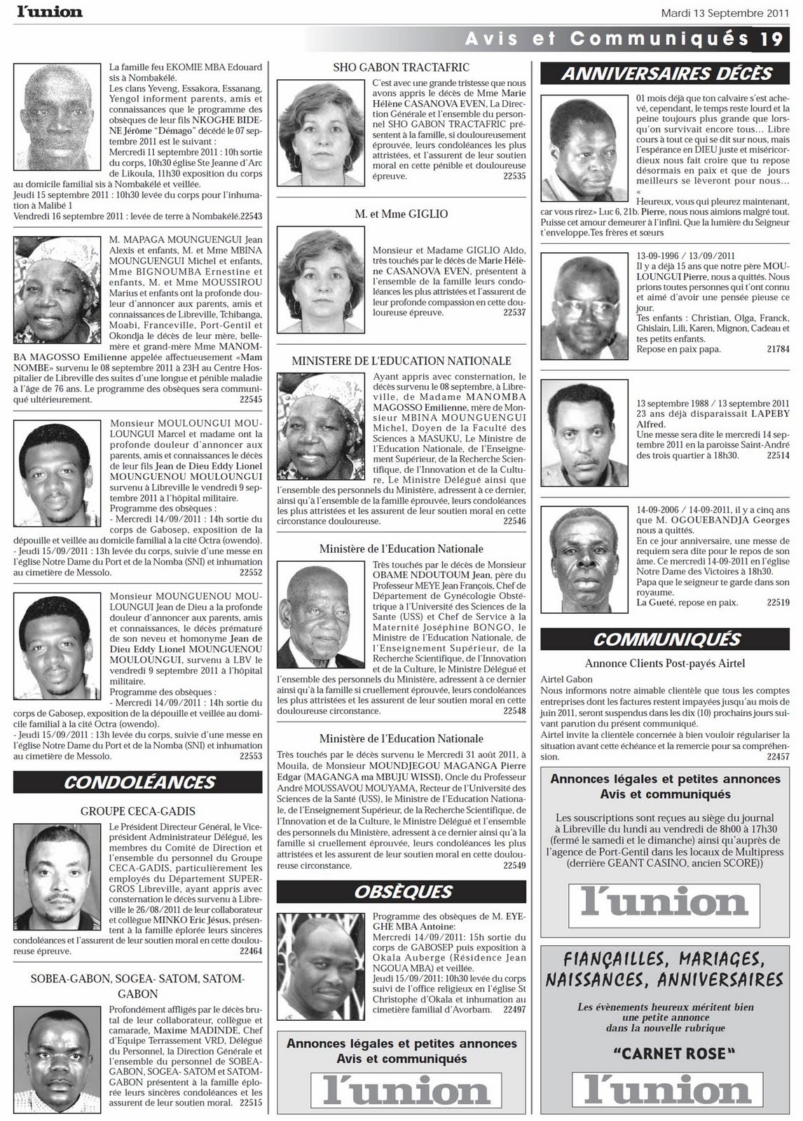 WE ARE PUBLISING THE GABONESE NEWSPAPER “L’UNION” OF TUESDAY, 13 ...