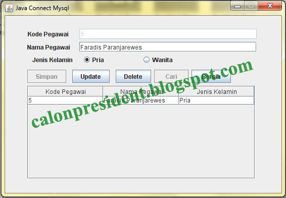Aplikasi CRUD Java - koneksi Java dan Mysql | Contoh - Download Program C#, PHP, Java ,Web, C++