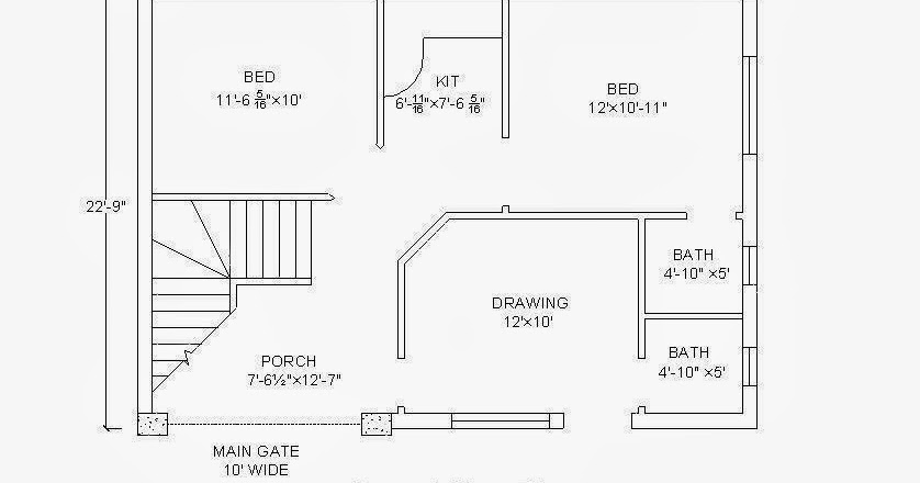 3 marla house Plan,3 marla house map,31'-9"× 22'-9" House Plan