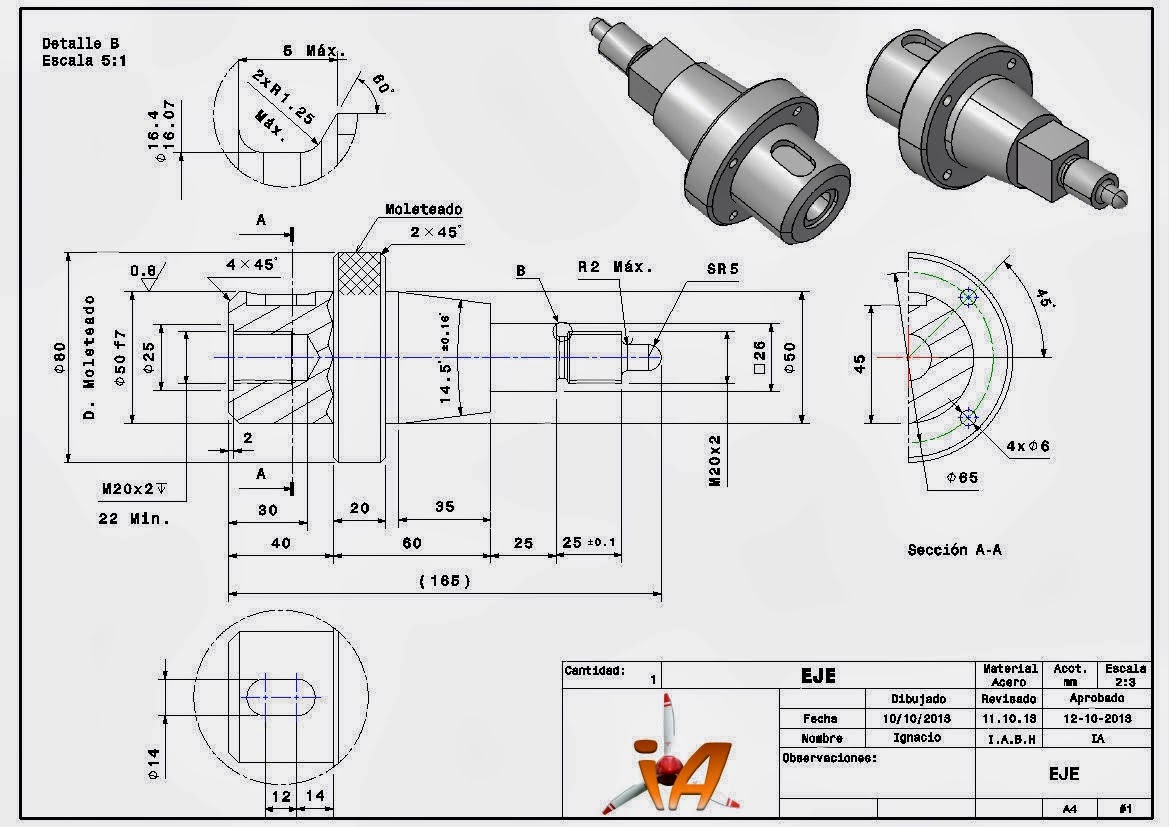 WorksCAD: PLANO - EJE ROSCADO