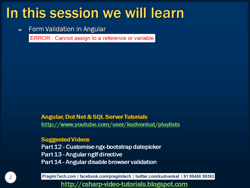 Sql Server Net And C Video Tutorial Angular Form Validation Slides