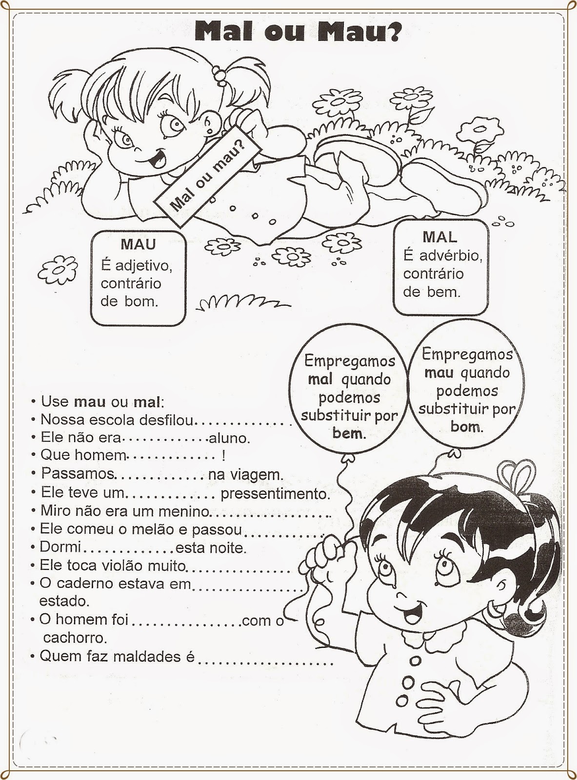 Atividades Com Mal E Mau 4o Ano Com Gabarito - ZULEDU