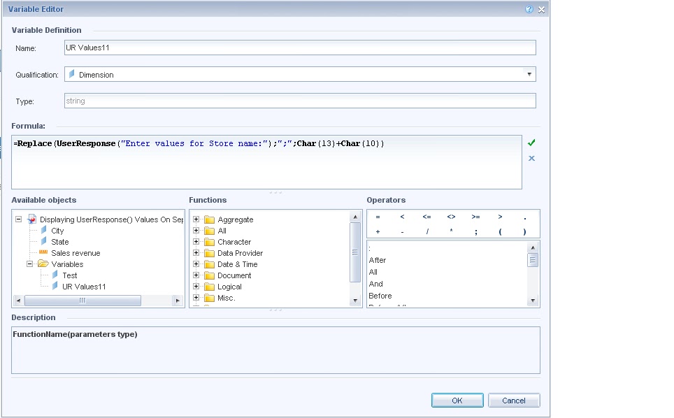 Business Object Blog: Displaying UserResponse() values on Separable Rows in WEBI Report
