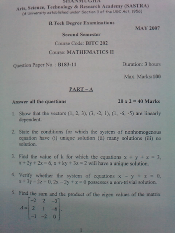 Engineering Mathematics II Question Paper